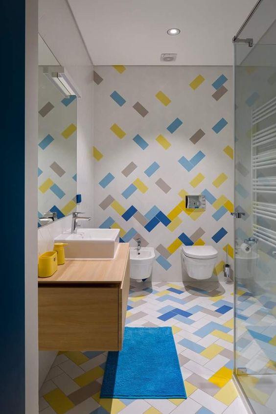 47 Multicolor Tile Bathroom Decor Ideas - DigsDigs