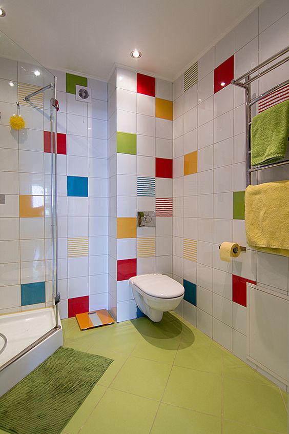 47 Multicolor Tile Bathroom Decor Ideas - DigsDigs