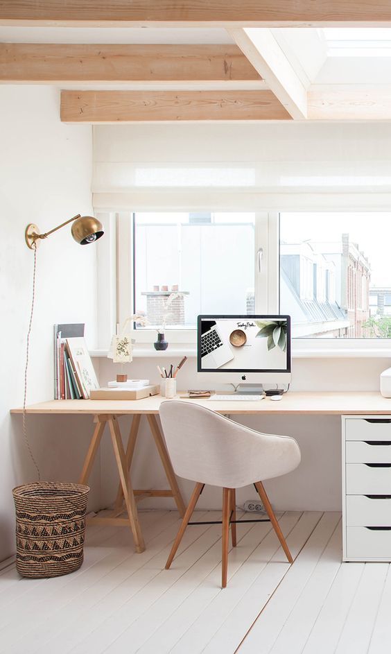 30 Timeless Neutral Home Office Décor Ideas - DigsDigs