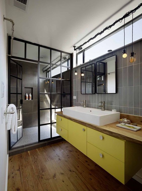 25 Lively And Bold Grey And Yellow Bathrooms - DigsDigs