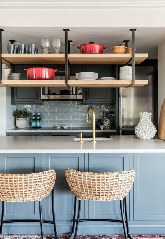 38 Smart And Cool Suspended Kitchen Shelves Ideas - DigsDigs