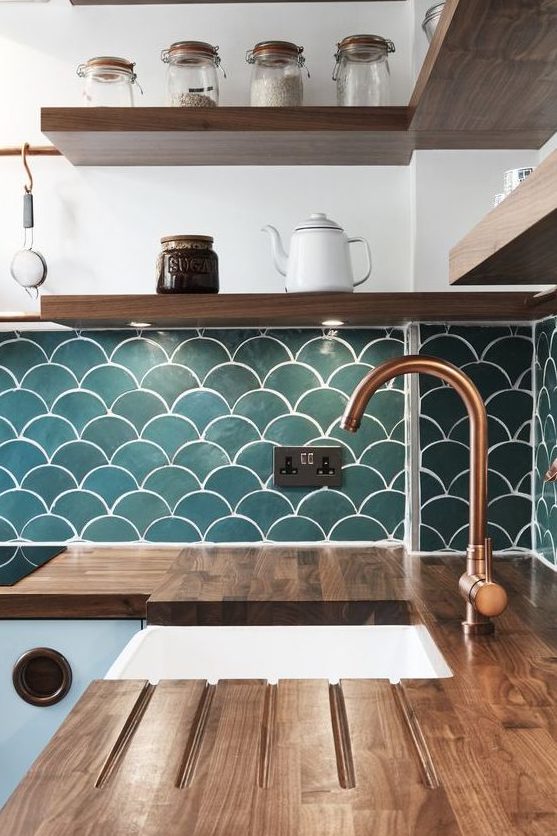52 Eye-Catchy Kitchen Fish Scale Tile Ideas - DigsDigs