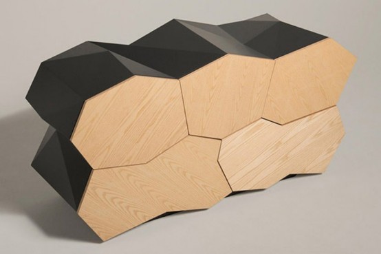 Futuristic Cabinet Of Walnut With Geometrical Lines - DigsDigs