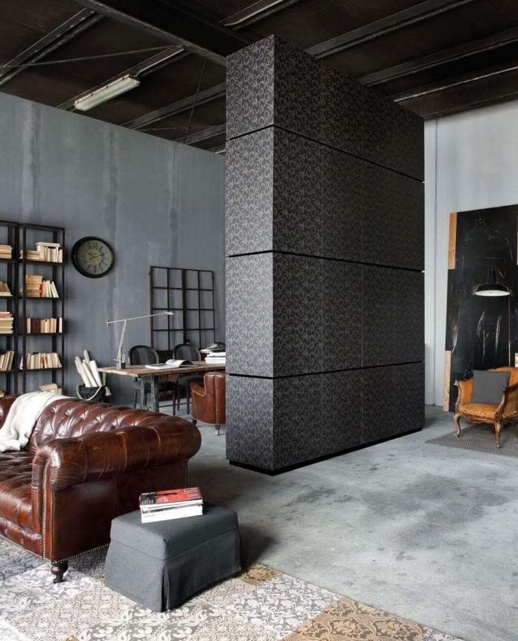 Milan Loft Design With Dark Industrial Metals In Decor - DigsDigs