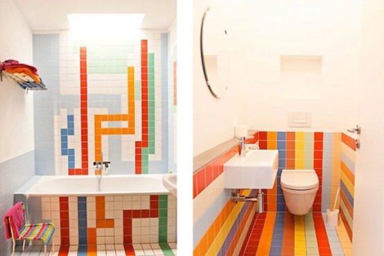 47 Multicolor Tile Bathroom Decor Ideas - DigsDigs