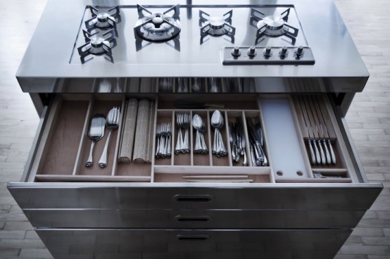 Race-Car-Style Inox Kitchens For Tight Spaces - DigsDigs