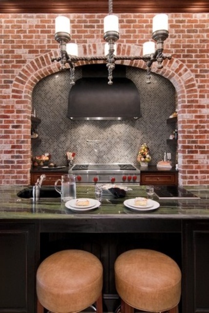 95 Stylish Kitchens With Brick Walls And Ceilings - DigsDigs