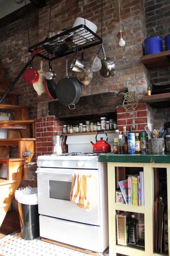 95 Stylish Kitchens With Brick Walls And Ceilings - DigsDigs