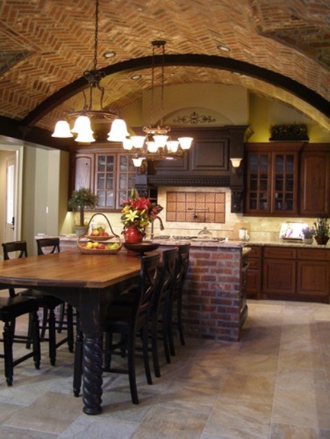 95 Stylish Kitchens With Brick Walls And Ceilings - DigsDigs