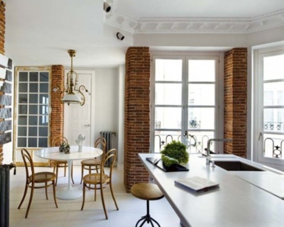 95 Stylish Kitchens With Brick Walls And Ceilings - DigsDigs