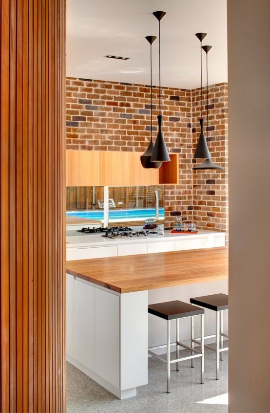 95 Stylish Kitchens With Brick Walls And Ceilings - DigsDigs
